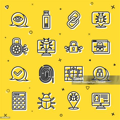 라인 계정 생성 화면 사이버 보안 브라우저 시크릿 창 체인 링크 모니터의 시스템 버그 눈 스캔 및 아이콘을 설정합니다 벡터 Usb 케이블에 대한 스톡 벡터 아트 및 기타