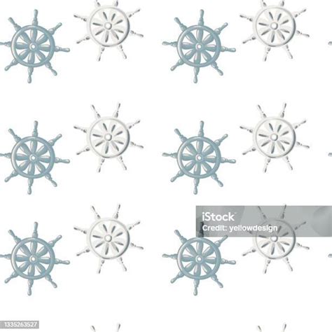 블루 선박 방향타 요소와 격리 된 매끄러운 패턴 흰색 배경입니다 마린 올드 프린트 고풍스런에 대한 스톡 벡터 아트 및 기타