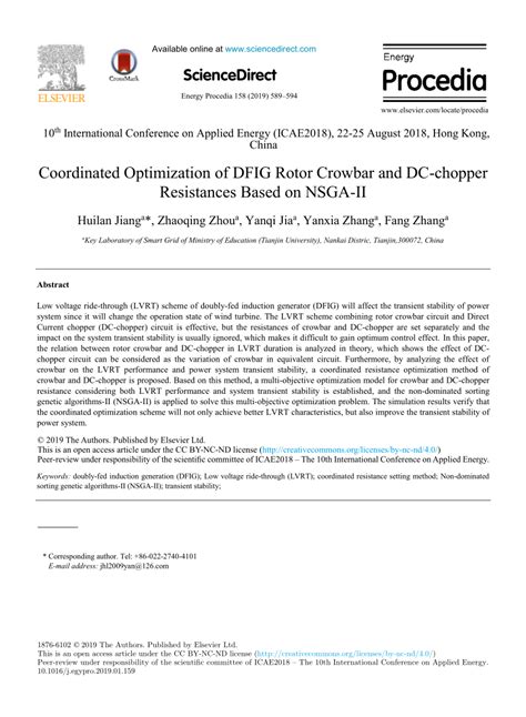 Pdf Coordinated Optimization Of Dfig Rotor Crowbar And Dc Chopper Resistances Based On Nsga Ii