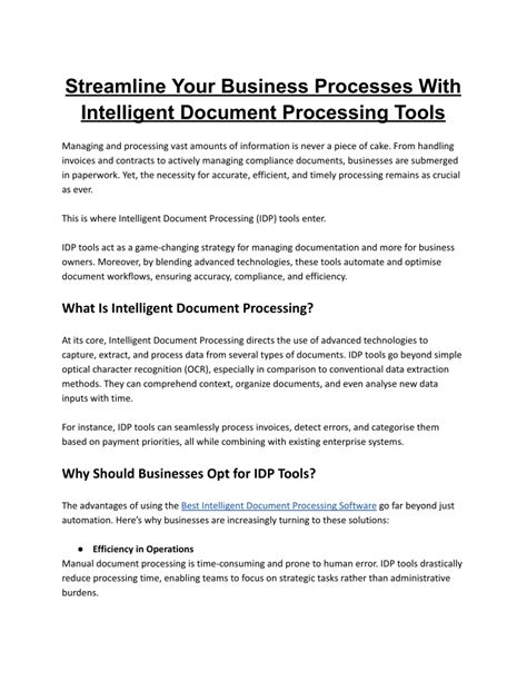 Ppt Streamline Your Business Processes With Intelligent Document Processing Tools Powerpoint