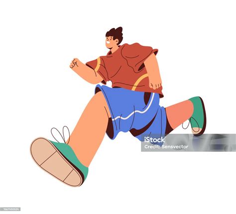 얼굴에 미소를 띤 십대 소년 움직이는 고립된 남자 빠른 스프린트 또는 레이스 챔피언십에 벡터 플랫 만화 캐릭터 서두르거나 바쁘고