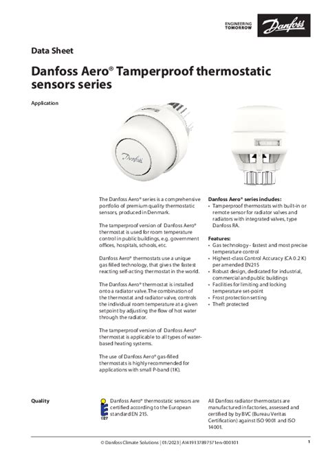 Danfoss 013g1237 Aero Tamper Proof Thermostat Sensors Installation Guide