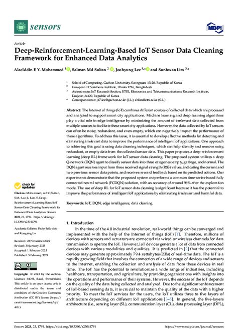 Pdf Deep Reinforcement Learning Based Iot Sensor Data Cleaning Framework For Enhanced Data