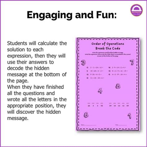 Math Order Of Operations Activity Code Breaker Easy By Matemaths