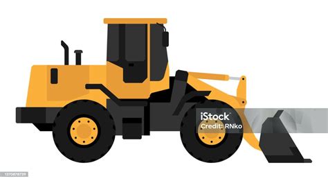 색상 중공 장비 로더 불도저 플랫 스타일 산업 기계 및 장비 흰색 뒷면에 격리 된 만화 벡터 일러스트레이션에 대한 스톡 벡터 아트 및 기타 이미지 Istock