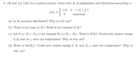 Solved 5 20 Pts Let X Be A Random Sample Where Each Chegg Com