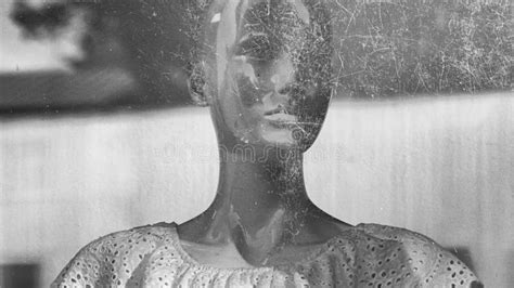 Mannequin In Display Case With Flashing White Scratches Stock Video