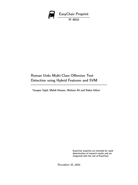 Roman Urdu Multi Class Offensive Text Detection 2020 Pdf Support Vector Machine Cross