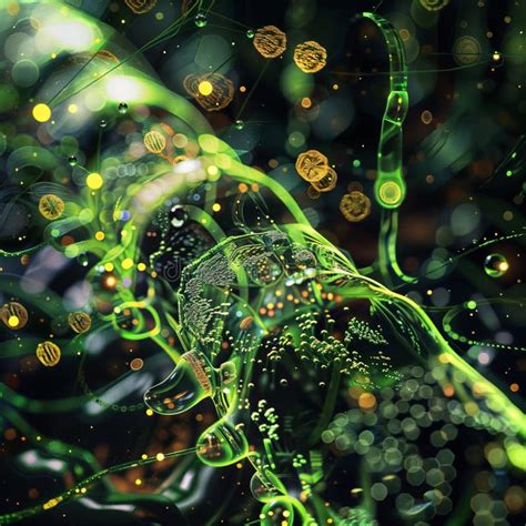 Futuristic Green And Gold Network With Glowing Nodes Generative Ai Stock Illustration