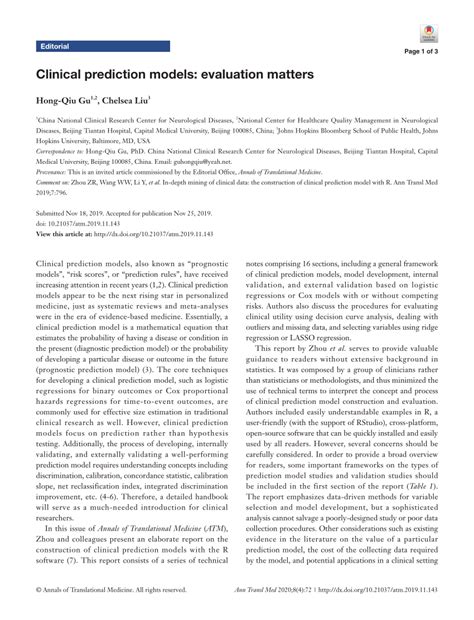 Pdf Clinical Prediction Models Evaluation Matters