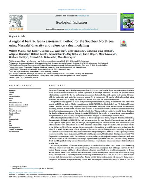Pdf A Regional Benthic Fauna Assessment Method For The Southern North Sea Using Margalef