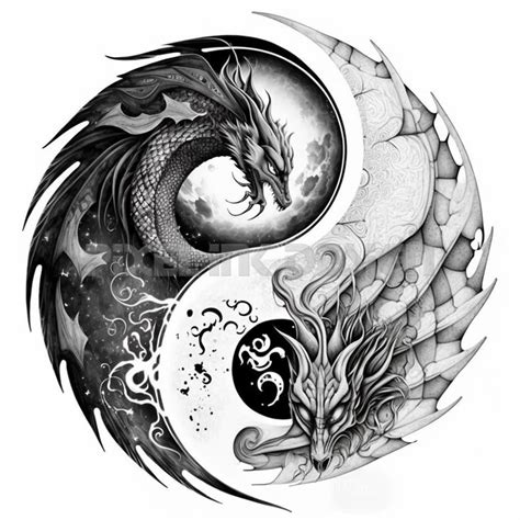 Yin And Yang Drachen Tattoo Design Download Hochauflösende Digitale