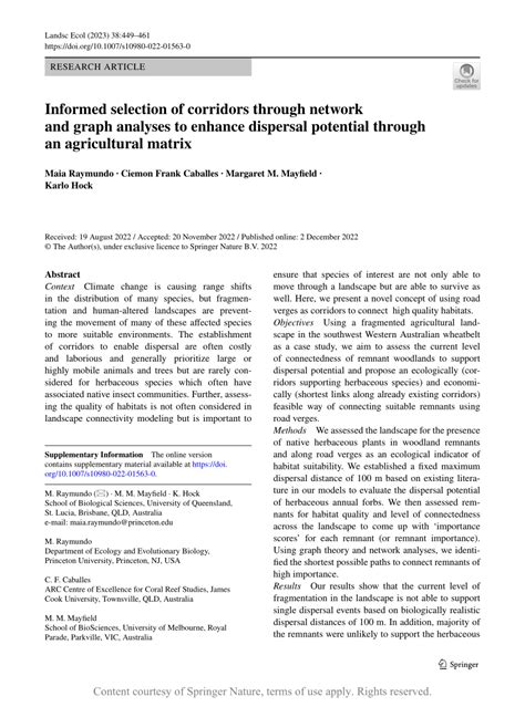 Informed Selection Of Corridors Through Network And Graph Analyses To
