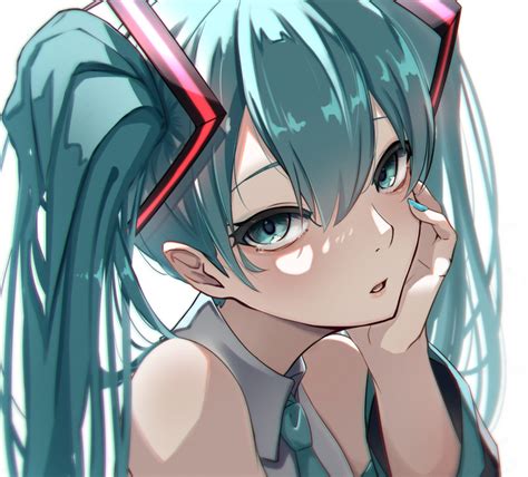 Safebooru 1girl Aqua Eyes Aqua Hair Aqua Nails Aqua Necktie Bare
