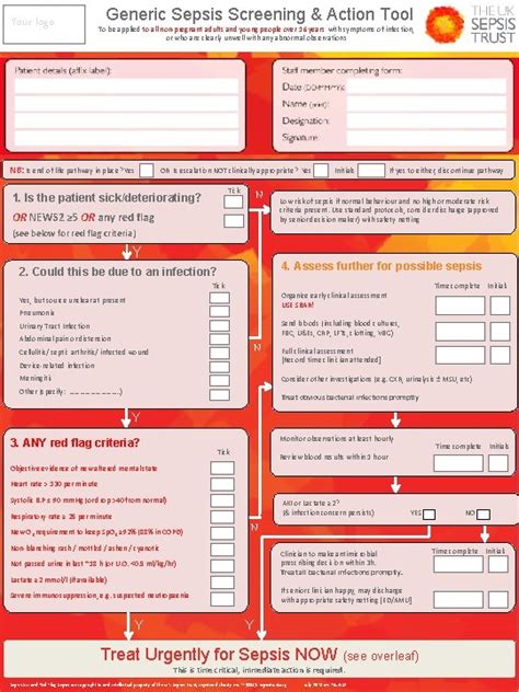 Your Logo Generic Sepsis Screening Action Tool To