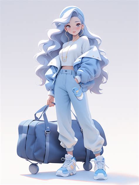 卡通3d女孩旅游旅行人物