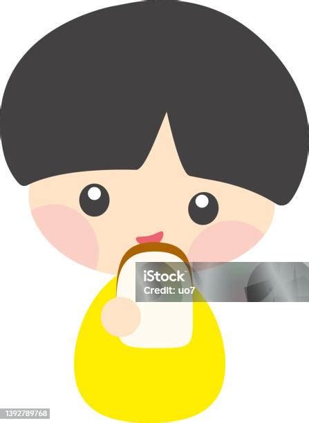 그의 손을 사용하여 샌드위치 빵을 먹는 귀여운 어린 소년 혼자서 먹는 아이 어린이 아침 식사 점심 저녁 식사 고립 된 만화 캐릭터 벡터 일러스트 레이 션 Eps10 건강한