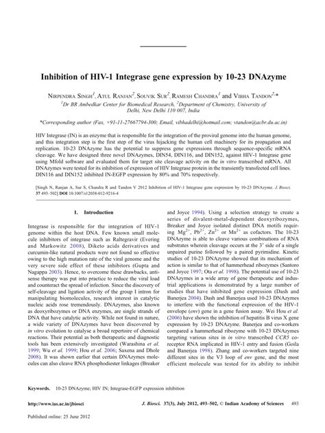 Pdf Inhibition Of Hiv 1 Integrase Gene Expression By 10 23 Dnazyme