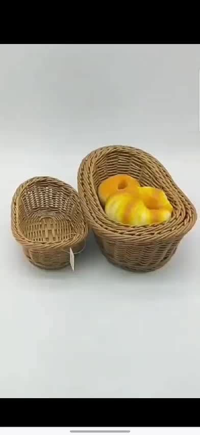 Oval Curved Rattan Wicker Woven Serving Baskets For Bread Fruit
