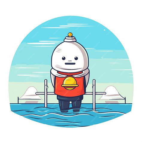 Premium Vector Cute Robot Floating In The Sea Vector Illustration In