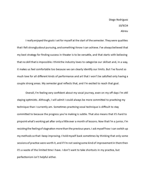 Voice Lesson Mid Semester Reflection Pdf