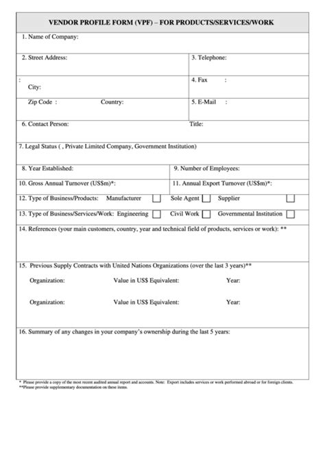 Vendor Profile Form Vpf For Productsserviceswork Printable Pdf
