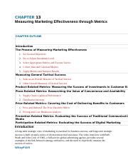 CHAPTER13 Docx CHAPTER 13 Measuring Marketing Effectiveness Through Metrics CHAPTER OUTLINE