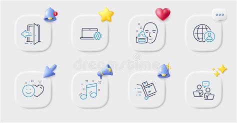 Face Cream Smile And Musical Note Line Icons For Web App Printing Vector Stock Vector