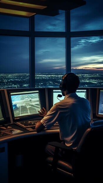 Premium Photo Arafed View Of A Man Sitting At A Desk With Multiple Monitors Generative Ai