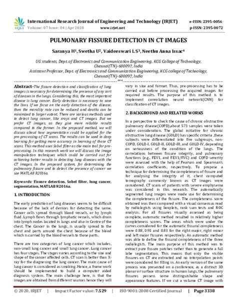 Pdf Irjet Pulmonary Fissure Detection In Ct Images
