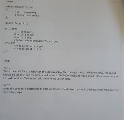 Solved Given Find Part 1 Write The Code For A Constructor