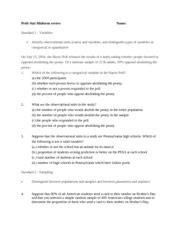 Midterm Review Prob Stat Midterm Review Name Standard Variables Identify Observational