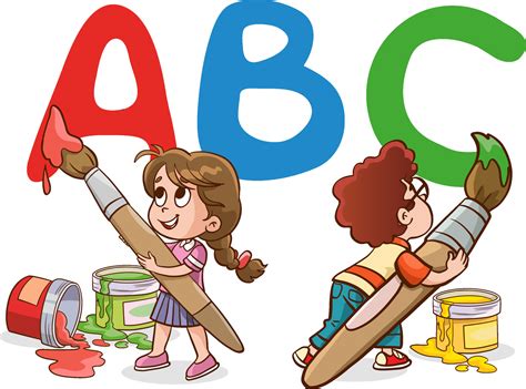 Niños Pintura Y Dibujos En El Pared Alfabeto Vector 26528495 Vector En