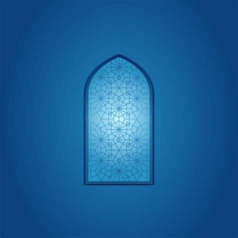 Eid 또는 라마단 인사말 배경을 위한 이슬람 벡터 디자인 창 모스크 내부 프리미엄 벡터