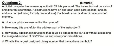 Solved Questions 2 8 Marks A Digital Computer Has A