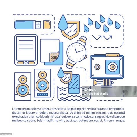 방수 방수 전자 기사 페이지 벡터 템플릿 브로셔 잡지 선형 아이콘과 텍스트 상자소책자 디자인 요소 인쇄 디자인 텍스트 공간이
