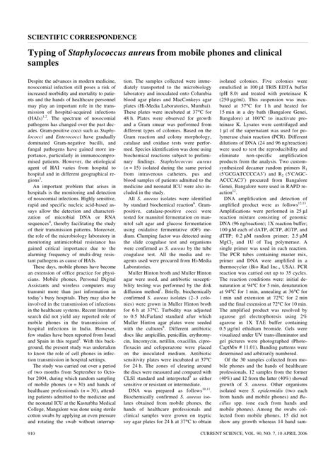 Pdf Typing Of Staphylococcus Aureus From Mobile Phones And Clinical