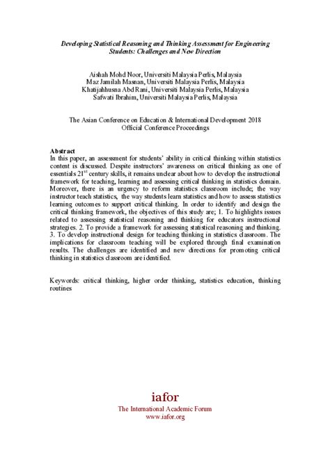 Pdf Developing Statistical Reasoning And Thinking Assessment For