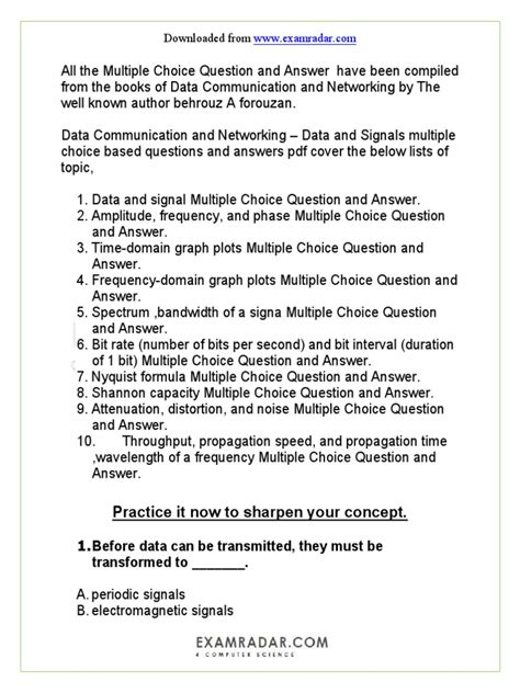 ch 3 data and signals multiple choice questions and answers mcq pdf