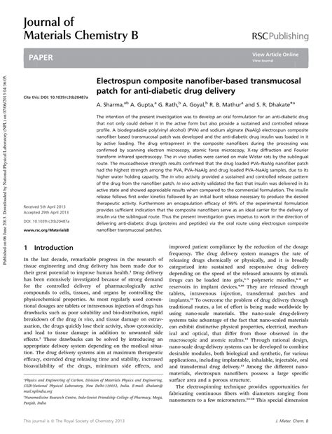 Pdf Electrospun Composite Nanofiber Based Transmucosal Patch For Anti Diabetic Drug Delivery