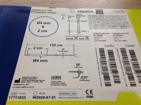 New Cordis 4400402x Powerflex Pro Pta Dilatation Catheter 4mm X 2cm