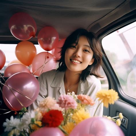 Premium Ai Image Beautiful Women Celebrating Balloon Model Girls