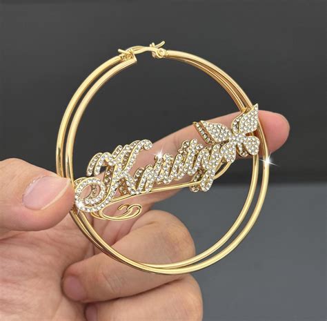 Custom Diamond Name Hoop Earrings Personalized Jewelry Dainty Gold