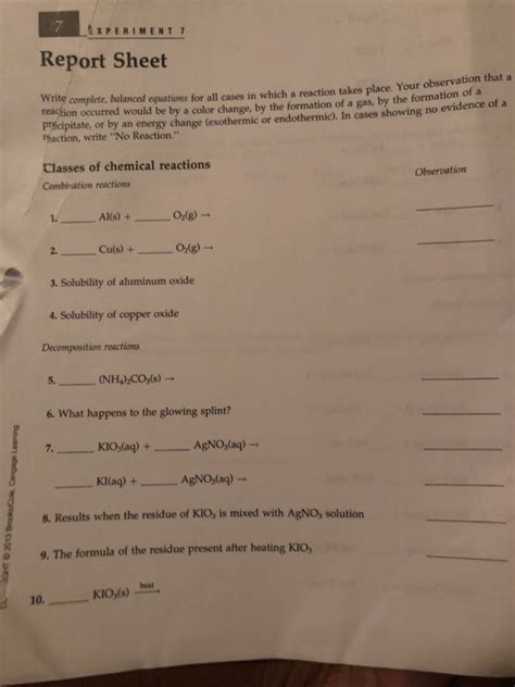 solved experiment 7 report sheet write complete balancesd