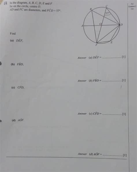 Solved In The Diagram A B C D E And FFor Lie On The Circle Centre O Examiners AD And I