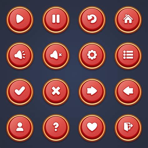 Premium Vector Set Of Red Buttons For Mobile Games Game Interface Cartoon Ui Buttons Set Game