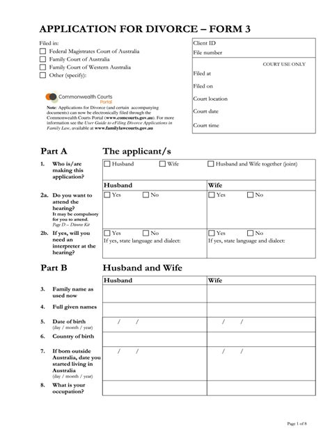 Printable Divorce Papers Australia Printable Lab