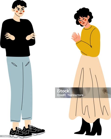 젊은 커플 싸움 여자 친구 요청 용서 불일치 에 관계 부정적인 감정 벡터 일러스트 남성에 대한 스톡 벡터 아트 및 기타 이미지 남성 남자 남자 친구 Istock