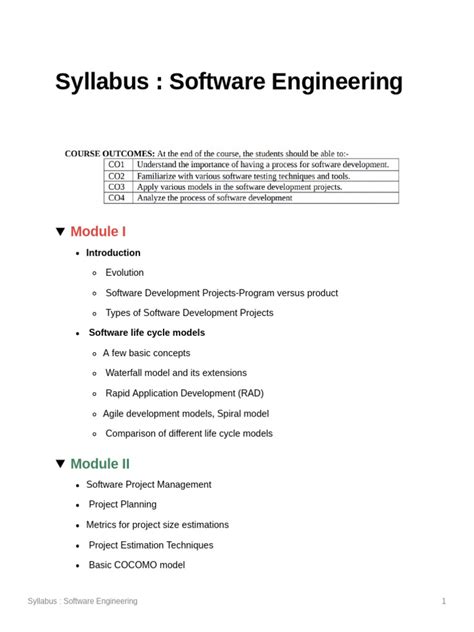 Syllabus Software Engineering Pdf Software Development Process Design
