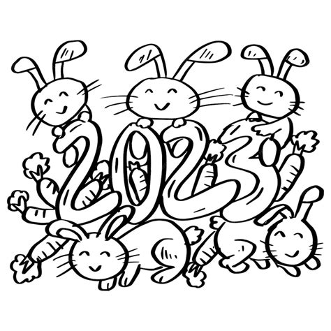 당근 토끼 2023년 색칠하기놀이 프리미엄 벡터